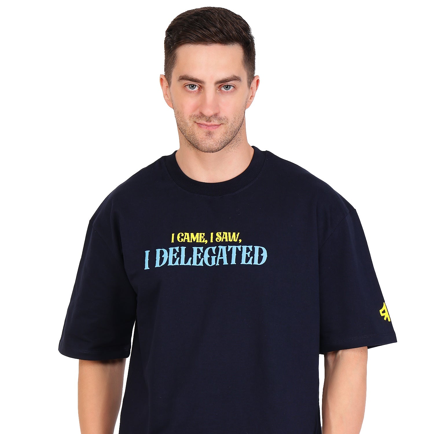 Navy Blue Printed Oversized T-Shirt King Of Shortcut – Rabitual